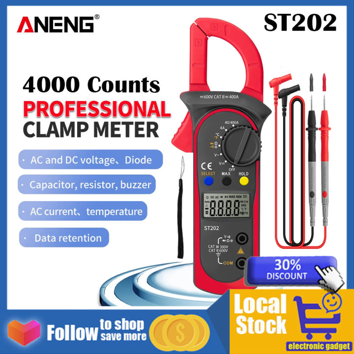 【In Stock】ANENG ST202 Digital Clamp Multimeter Resistance Ohm ...
