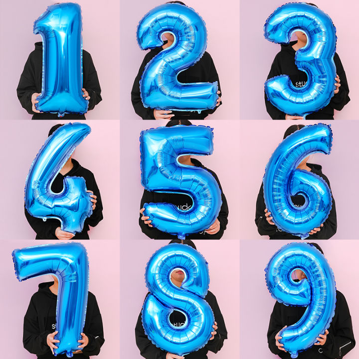 32inch Blue Balloon Digital Foil Helium Air Ball Large Number Balloon ...