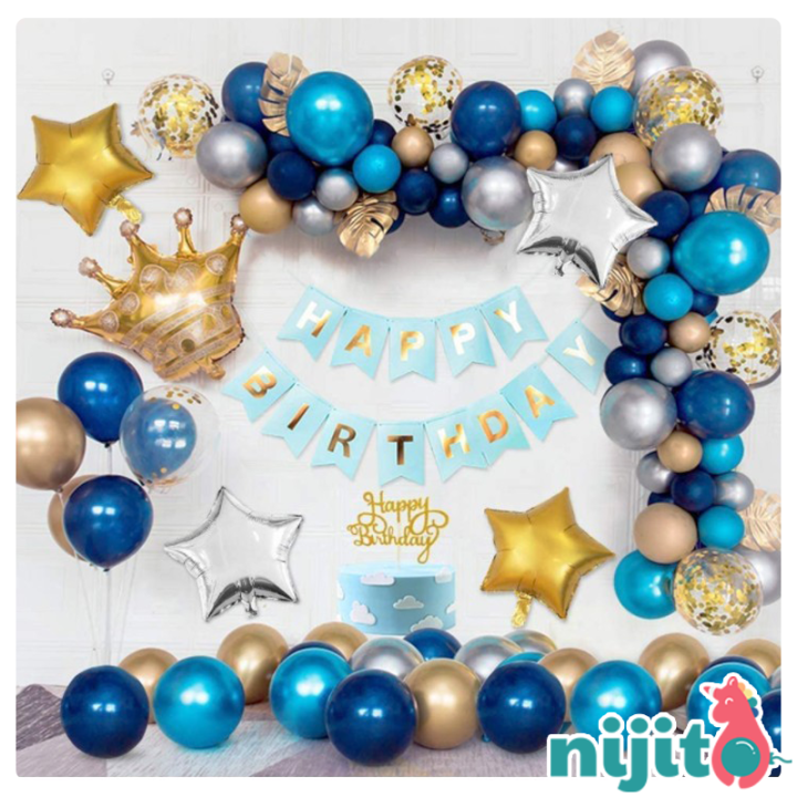 Nijito - Blue Gold Happy Birthday Decoration Set Balloon Set Birthday ...