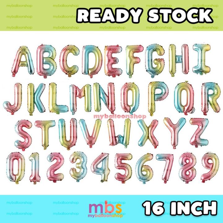 16 Inch - Rainbow Letters & Numbers Foiled ABC Balloons [HURUF] | Lazada