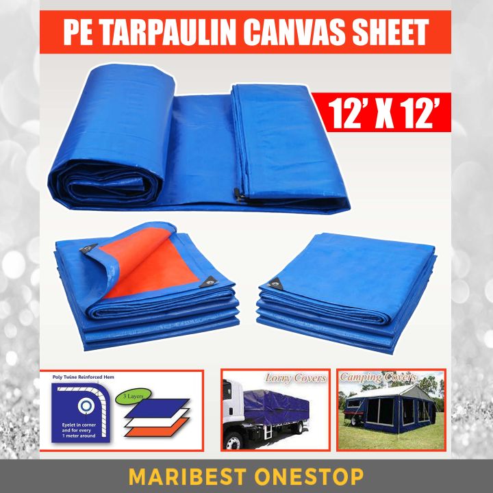 12' x 12' Multipurpose Waterproof PE Tarpaulin Canvas Sheet Truck Cover ...