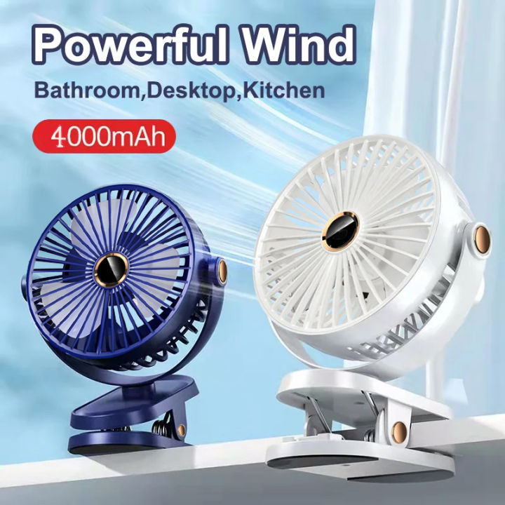 Table Mini Fan with Sturdy Clamp Rechargeable USB 5 Speeds Sleeping ...