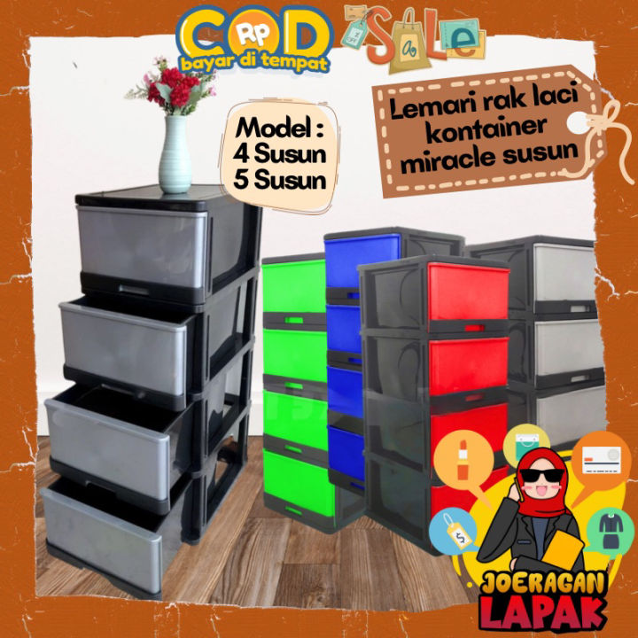 ⭐️JOERAGAN LAPAK⭐️ (RAK LACI CONTAINER SUSUN 4 MIRACLE) LEMARI PAKAIAN ...