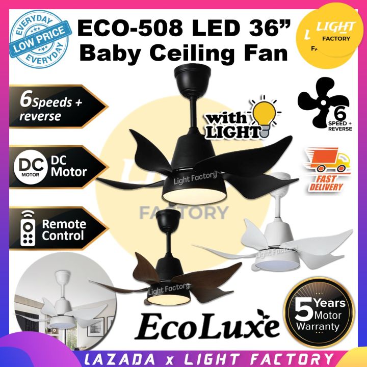 ECOLUXE ECO-508 36" 5 Blades DC Motor Baby Fan With 3 Color LED Light 6 ...