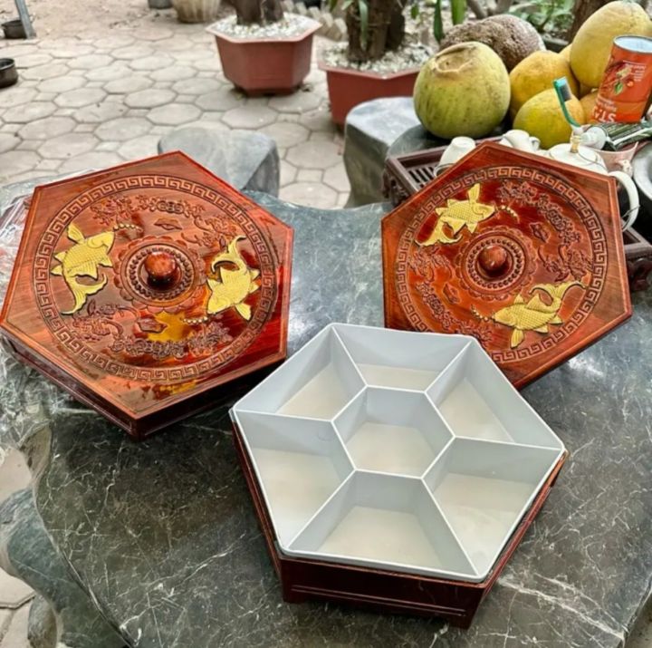 Khay nhựa đựng mứt tết màu gỗ, Hộp đựng bánh kẹo, quả khô ngày lễ tết ...