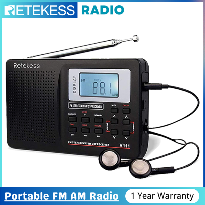 Retekess V111 Portable AM FM Shortwave Radio Alarm Clock Operated AA ...