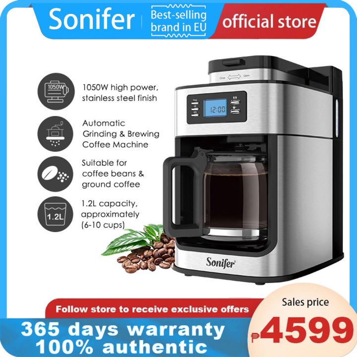 Sonifer Drip Coffee Maker Built-in Coffee Grinder 10-Cup Pot home ...