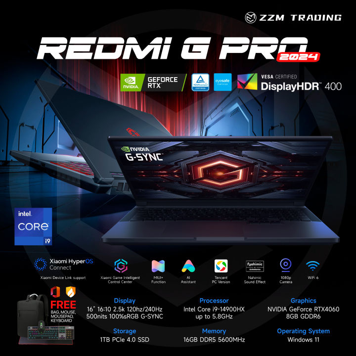 Redmi G Pro 2024 i9-14900HX RTX4060 16" 16:10 WQXGA 2.5K 240Hz G-SYNC ...