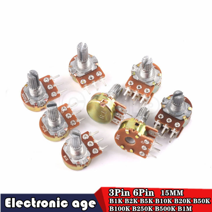 10Pcs B1K B2K B5K B10K B20K B50K B100K B250K B500K B1M 3Pin 6Pin Shaft ...