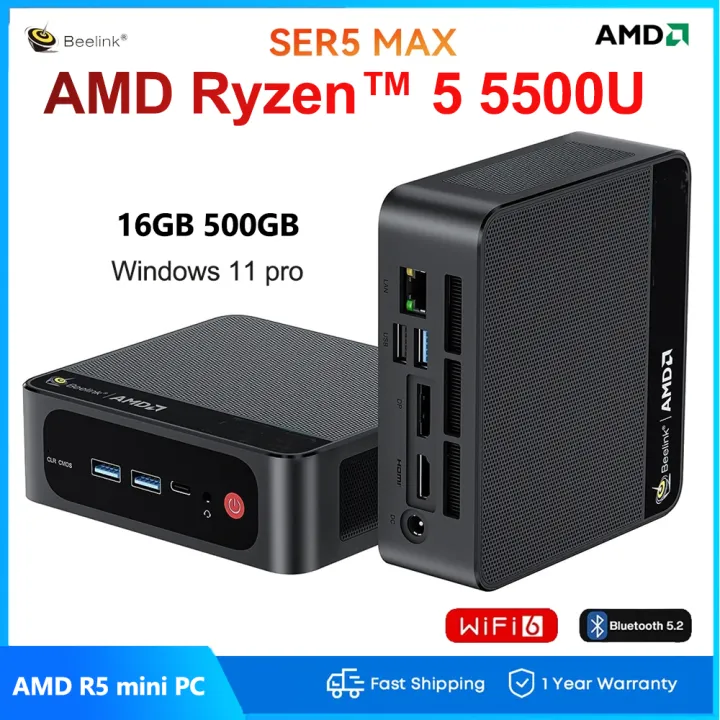 Beelink SER5 AMD Ryzen5 5500U 16GB DDR4 RAM 500GB SSD WiFi 6 BT5.2 Mini ...