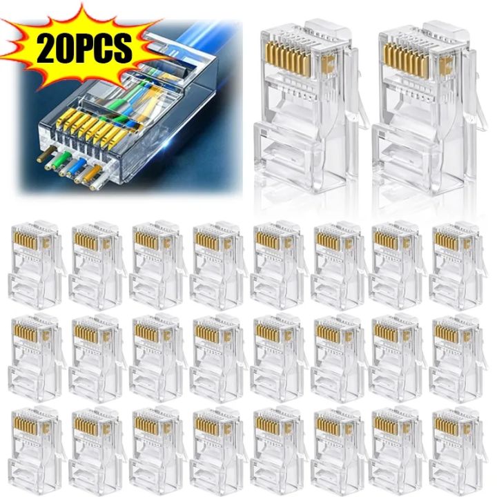 20Pcs CAT6 RJ45 Connectors Gigabit Network Cable Modular Plug Adapters ...