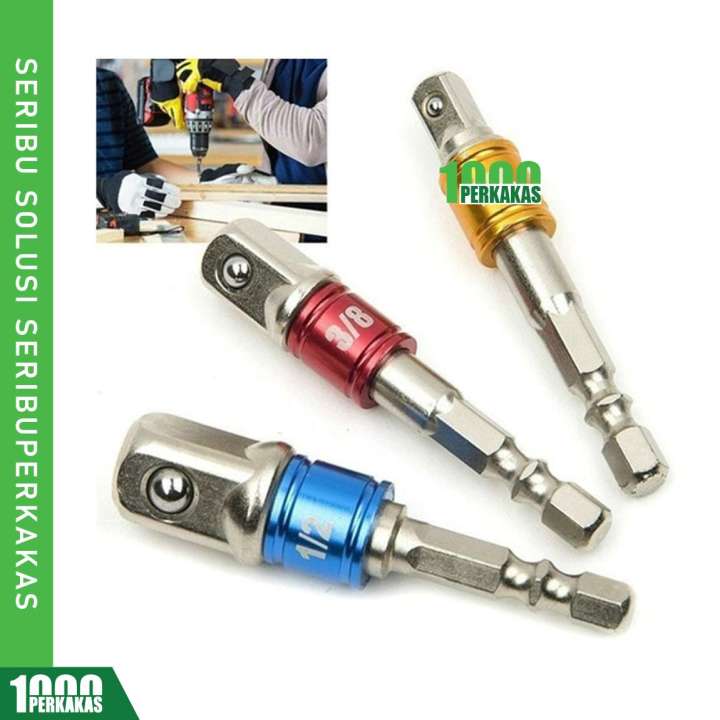 1P Kepala Adapter Bor Hex Socket 1/4 1/2 3/8 / Shank Rod Sleeve / Mata ...