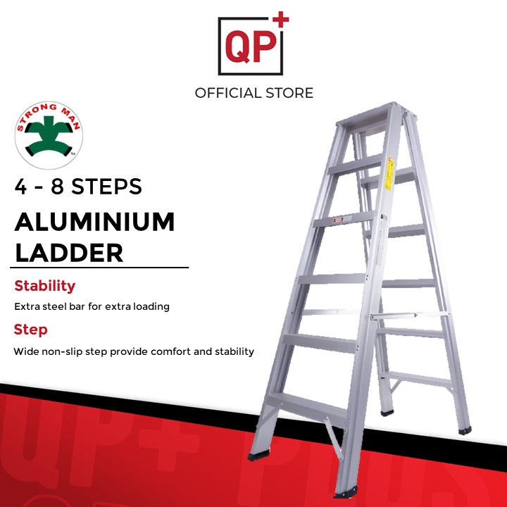 STRONGMAN ALUMINIUM LADDER 4 - 8 STEPS DOUBLE/SINGLE SIDED LADDER ...