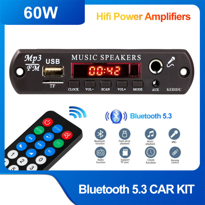 MP3 WMA Decoder Board Bluetooth 5.3 Wireless Car Audio Microphone USB ...
