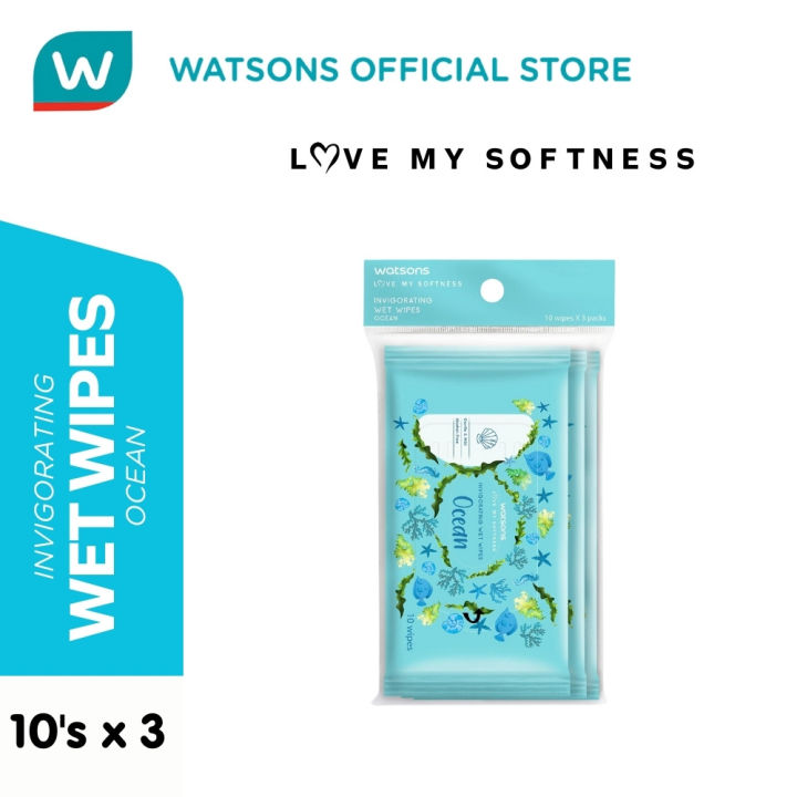 Watsons Invigorating Wet Tissues Ocean Scented 10sx3 | Lazada PH