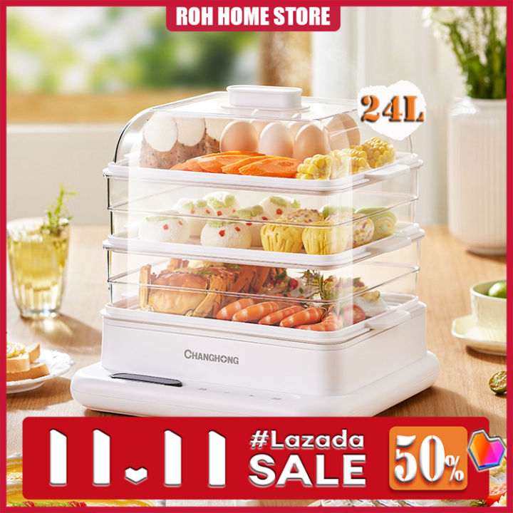 ROH 【1 year Warranty 】Steam Pot 3-layer Transparent Electric Steamer ...