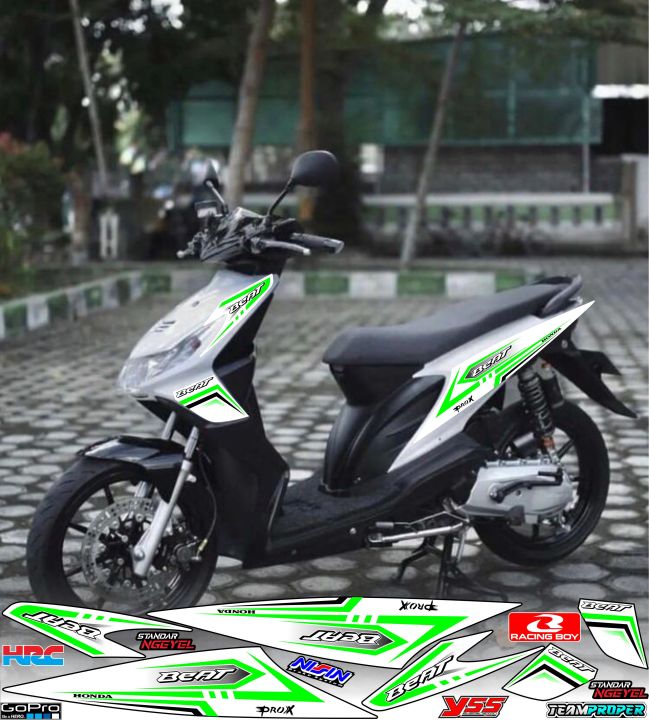 STRIPING HONDA BEAT KARBU VARIASI STICKER MOTIF PUTIH LIS HIJAU SIMPLE ...