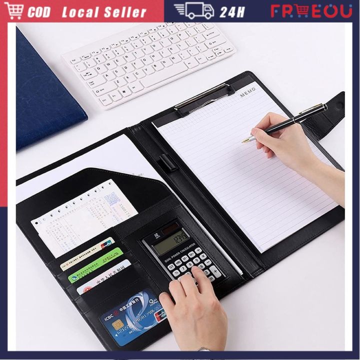 A4 Leather Folder Multifunction Business Portfolio Folder Portable ...