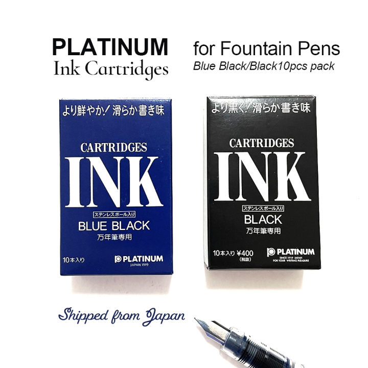 Platinum Fountain Pen Ink Cartridge 10pcs Pack Blue/Black Made in Japan ...