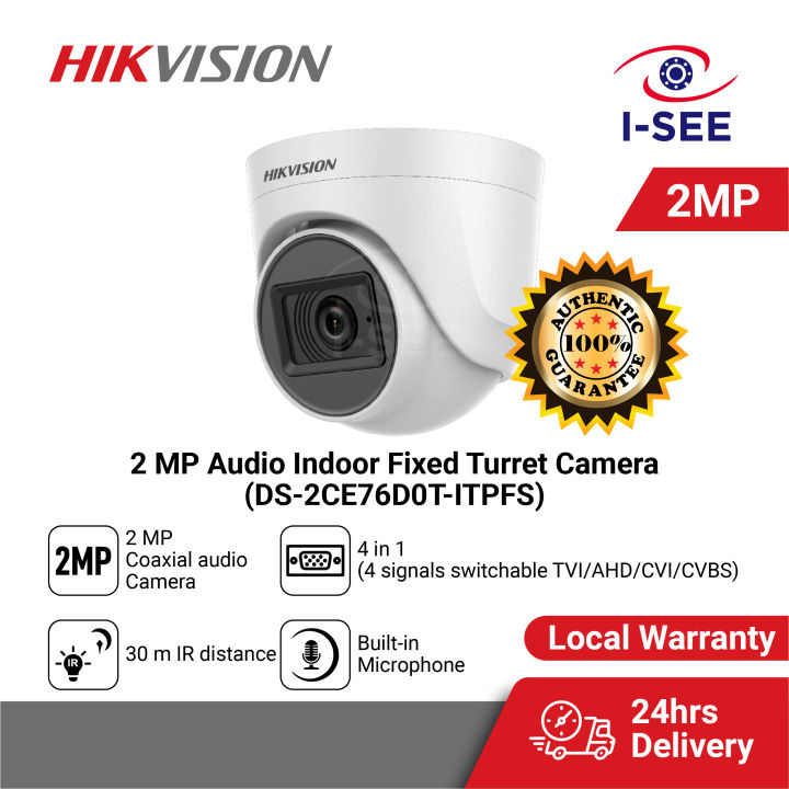 Hikvision 2MP Audio Indoor Fixed Turret Camera DS-2CE76D0T-ITPFS 1080P ...