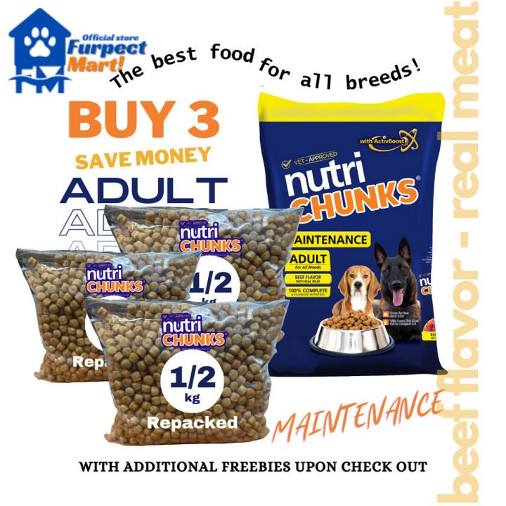 Buy 3 Bundle Nutri Chunks Maintenance Beef Flavor Adult for all breeds ...