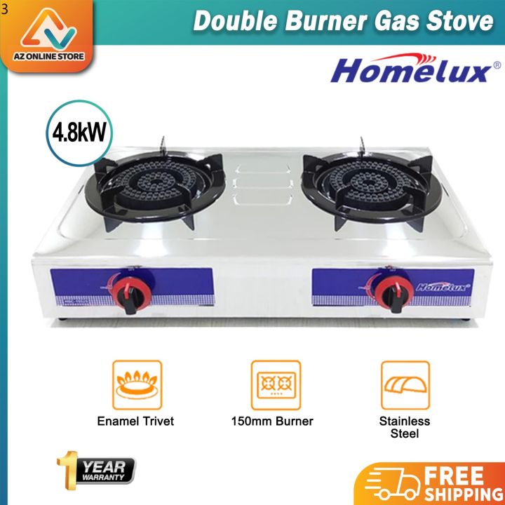 ♪Homelux 4.8kW Epoxy Double Burner Stainless Steel Gas Stove HSC-1552S ...