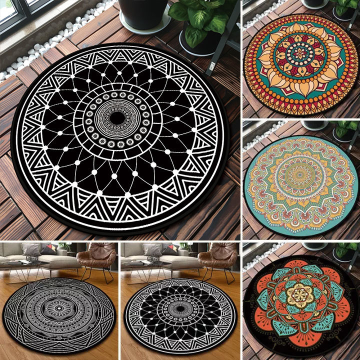 HKStorage Round Carpets Area Rug Small Retro Floor Mats Mandala Soft ...