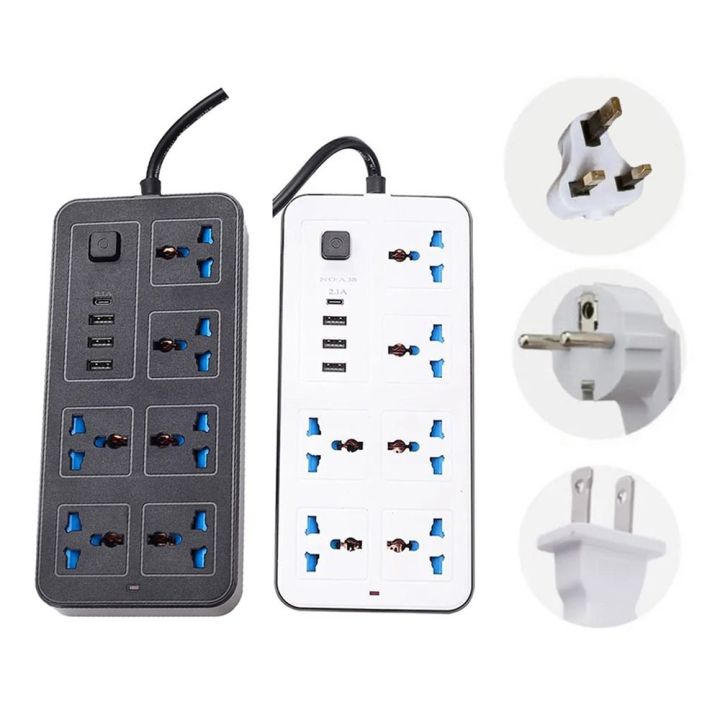DFYER56 2m Extension Cord Power Multi Tap 6 AC Sockets 3 USB Multiprise ...