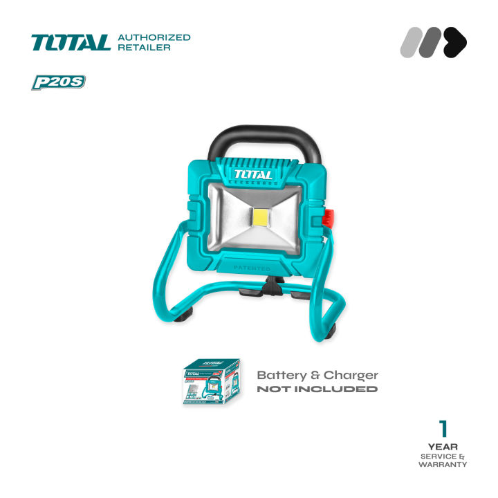 TOTAL Cordless Portable Lamp, 20V, 20W LED, Brightness: 900-1800 Lumens ...