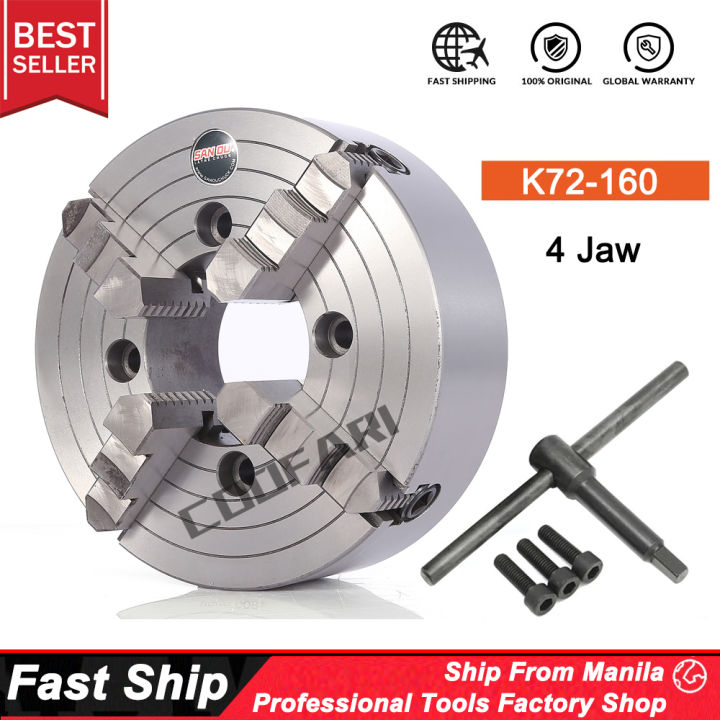 4 Jaw Manual Lathe Chuck 125mm K72-160 Independent Reversible W/ 4PCS Mounting Screw for Wood ...