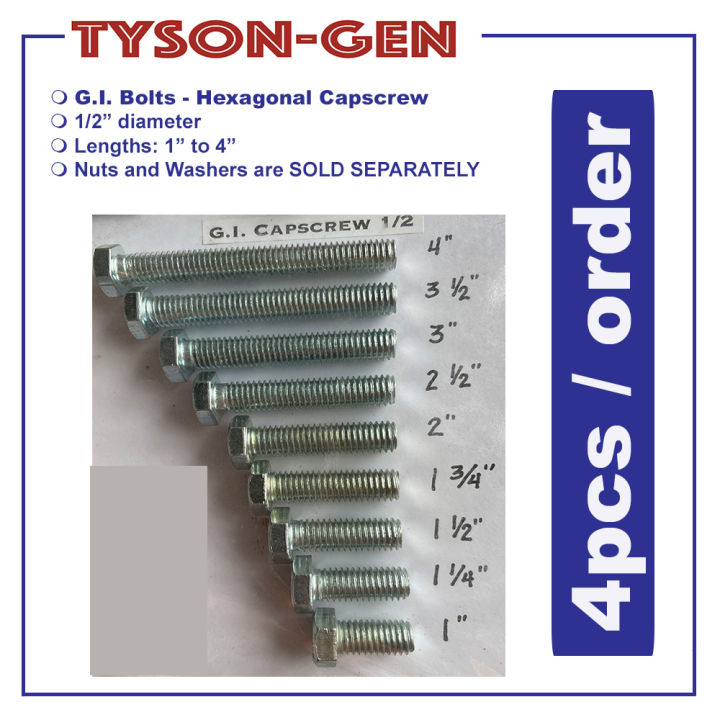 1/2" Bolts G.I. 4pcs per order nuts and washers sold separately | Lazada PH