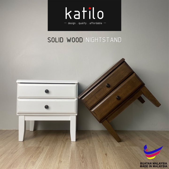 TERA Solid Wood Bedside Table / Side Table / 2 Drawers Nightstand ...