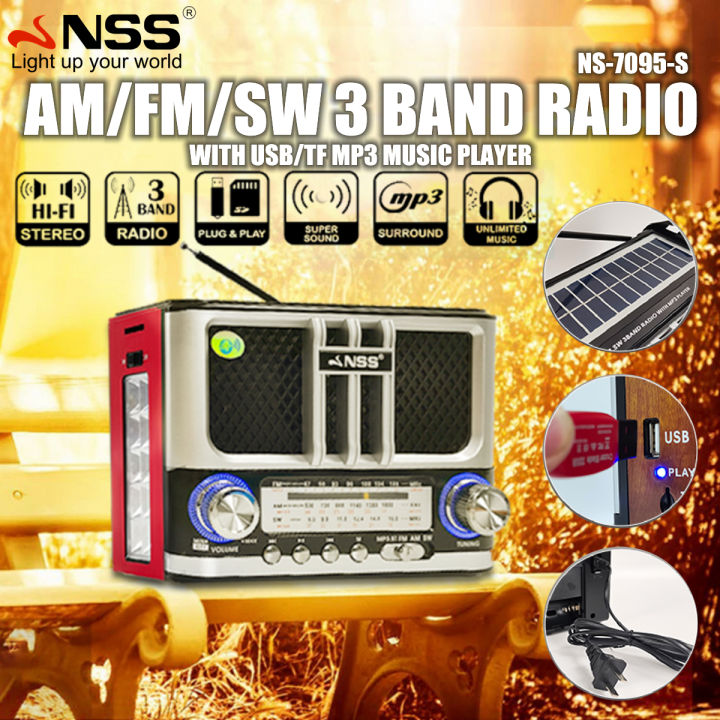 NSS - AM/FM/SW 3 Band Radio with USB/TF MP3 Music Player Rechargeable ...