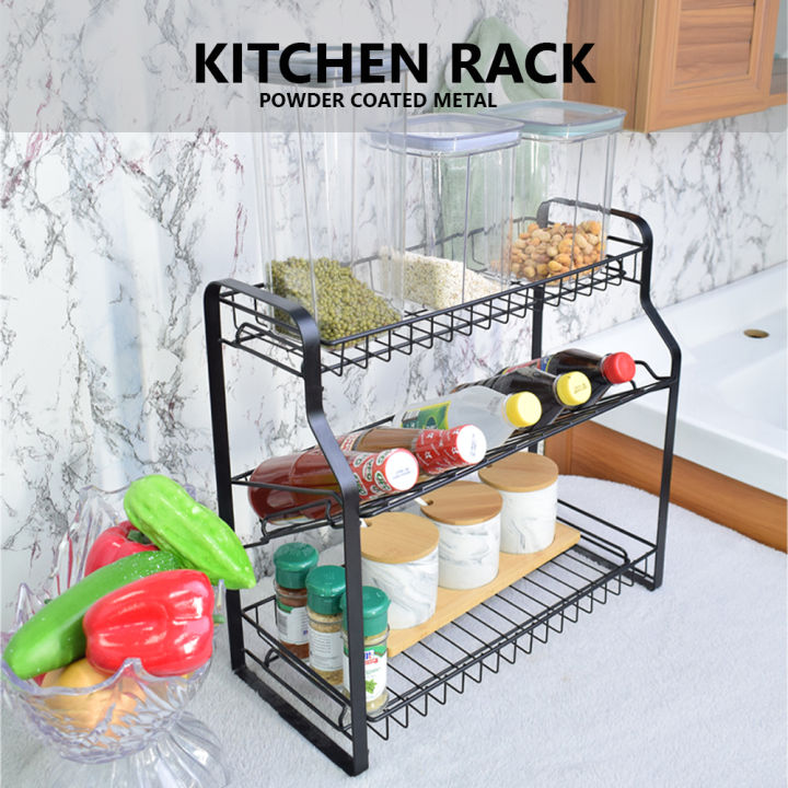 LOCAUPIN 3 Layer Metal Seasoning Rack Spice Storage Shelf Kitchen ...