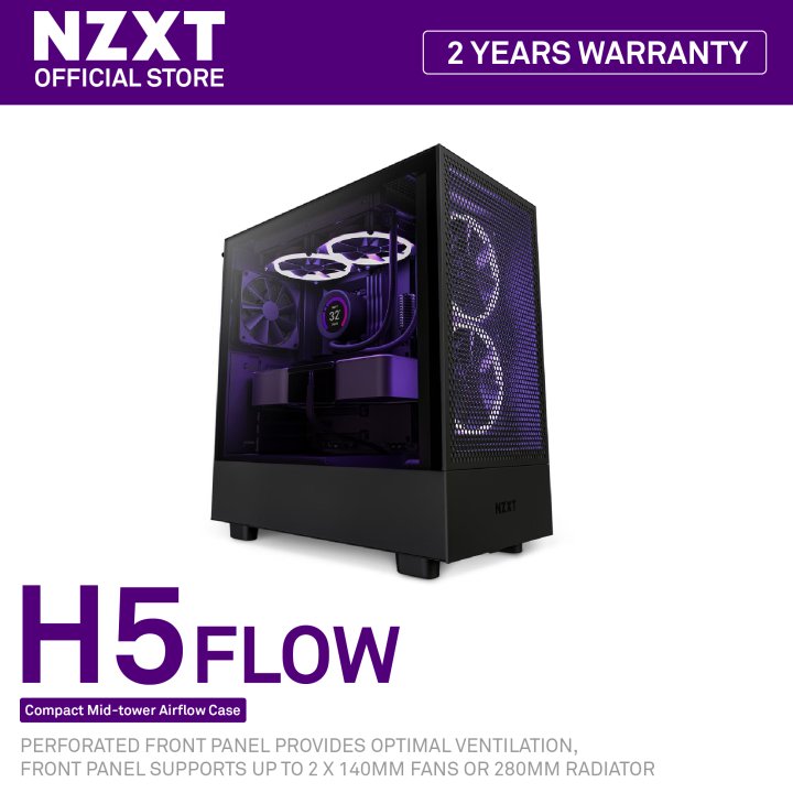 NZXT H5 FLOW / FLOW RGB Compact Mid-tower Airflow Case [ Black / White ...