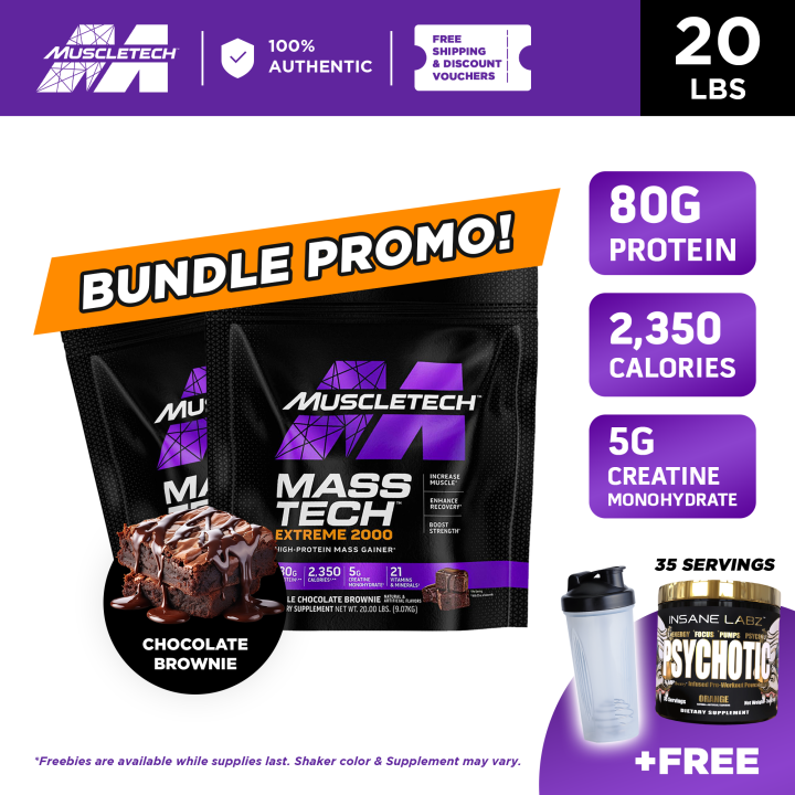 x2 Muscletech Mass Tech Extreme 2000 20 lbs. 16 Serve. (BUNDLE) | FREE ...