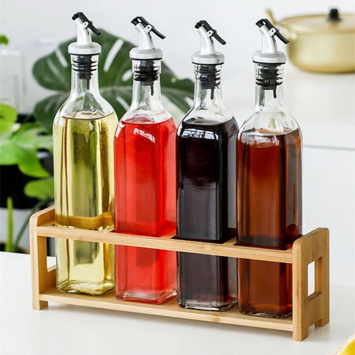 KeepHome 4pcs Set w/ or w/o Rack Glass Oil Bottle 500ml Condiments ...