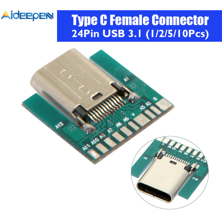 Original Aideepen 1/5PCS USB 3.1 Type C 24Pin USB-C Female Plug Socket ...