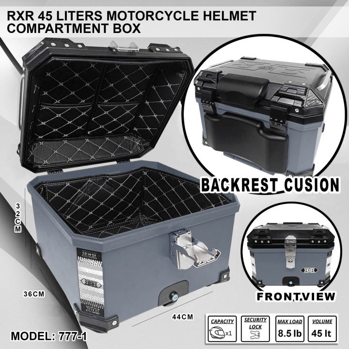 RXR HARD PLASTIK TOP BOX 45L with backrest Motorcycle Compartment Box ...