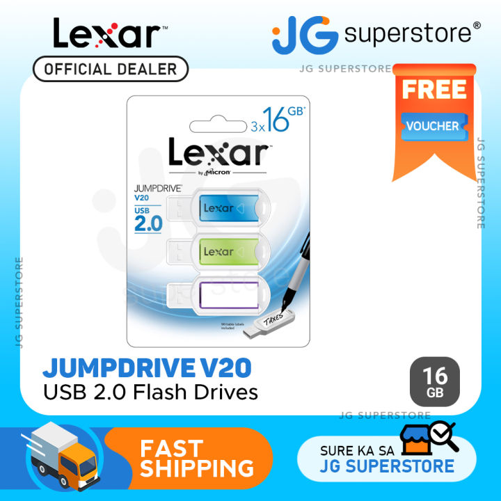 Lexar 16GB JumpDrive V20 USB 2.0 Flash Drive with Write-on Labels ...