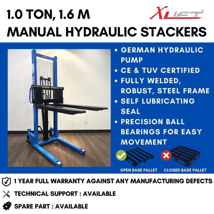 X-LIFT 1 ton, 1.6m Stacker Heavy Duty Standard Manual Hand Hydraulic ...
