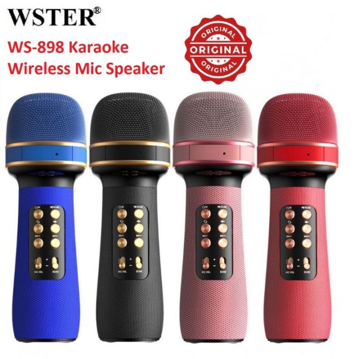 WSTER WS-898 Bluetooth Handheld Microphone Wireless Karaoke Double Speaker Condenser Mic Player ...