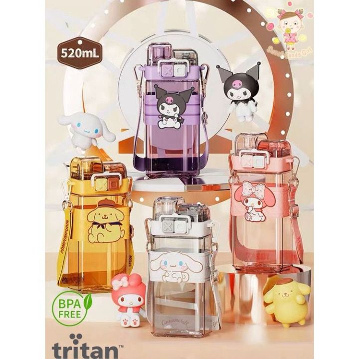 BOTOL MINUM DUAL FUNGSI TRITAN KARAKTER MELODY CINNAMOROLL KUROMI POMPOMPURIN 520ML | Lazada ...