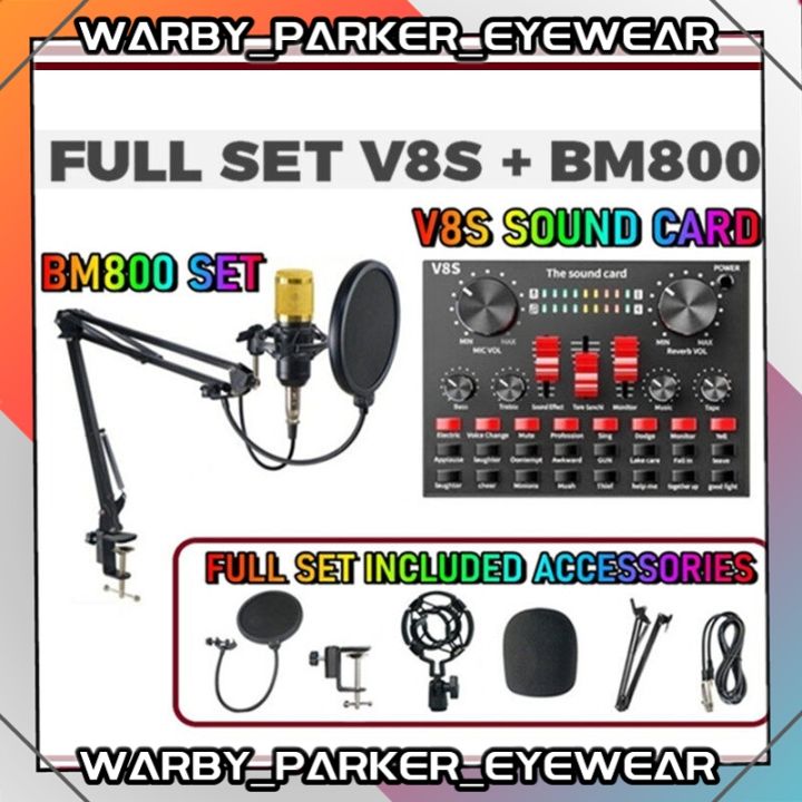 Full Set V8S Sound Card + BM800 Microphone Bluetooth USB Audio Interface Live Stream Broadcast ...