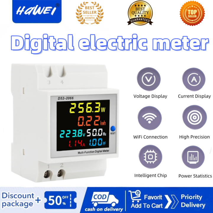 【Hawei】With WIFI Smart Digital Electric Meter D52-2066 6IN1 AC monitor ...