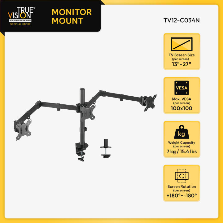 True Vision Triple Monitor Bracket for 13"-27" Monitors TV12-C034N ...