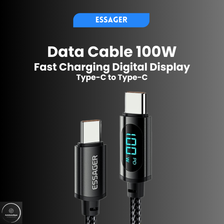 ESSAGER Kabel Data Type C to Type C 100W Digital Fast Charging PD QC ...