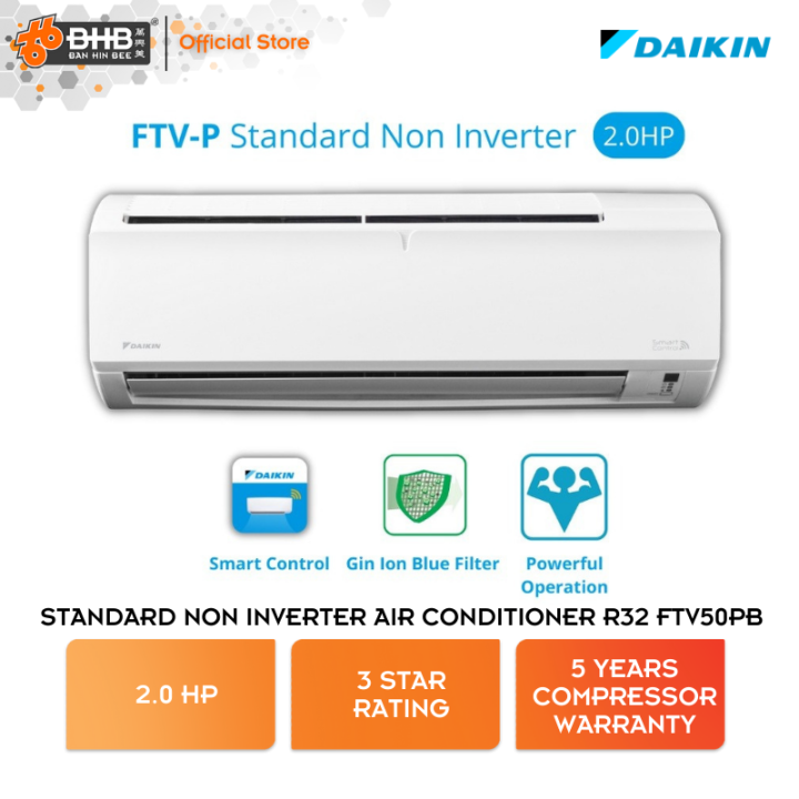 Daikin Standard Non Inverter Air Conditioner FTV-P R32 2.0HP 3 Star ...
