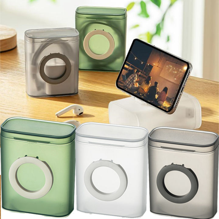 Desktop Data Cable Storage Box Dustproof with Cover Mobile Phone Stand ...
