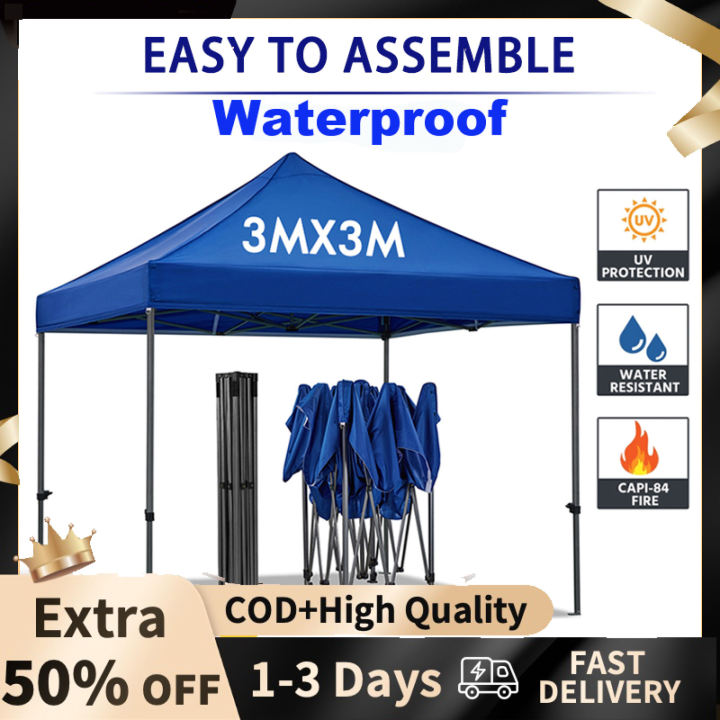 【LOCAL SHIP】Tent Heavy Duty Tent 3x3m Foldable Retractable Tent Water ...